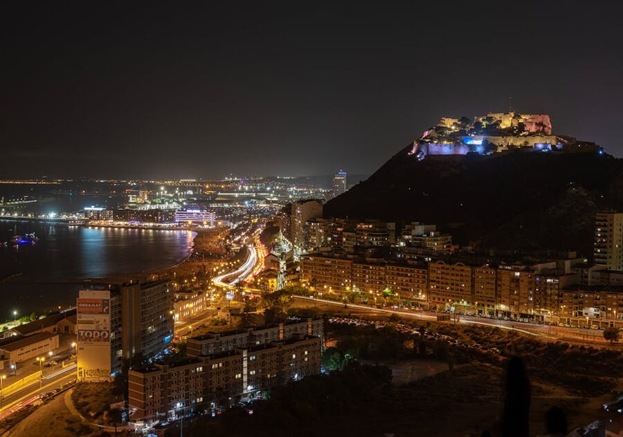 Santa Barbara Castle illuminated at night Alicante