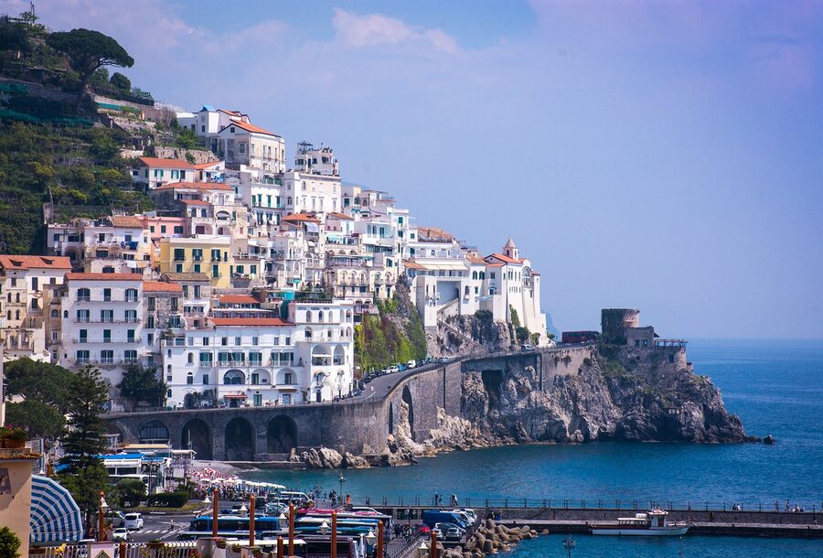 Amalfi town and the cliffs above