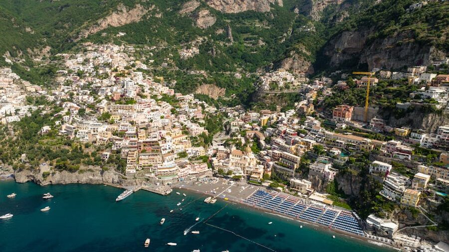 Aerial shot of Positano on the Amalfi Coast