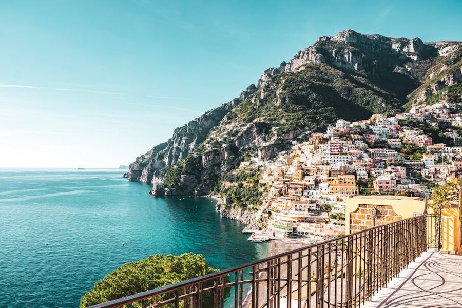 Positano colorful buildings stacked on the cliffside