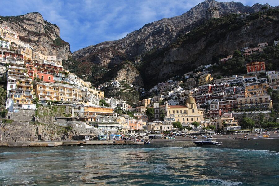 Positano panorama with mountains