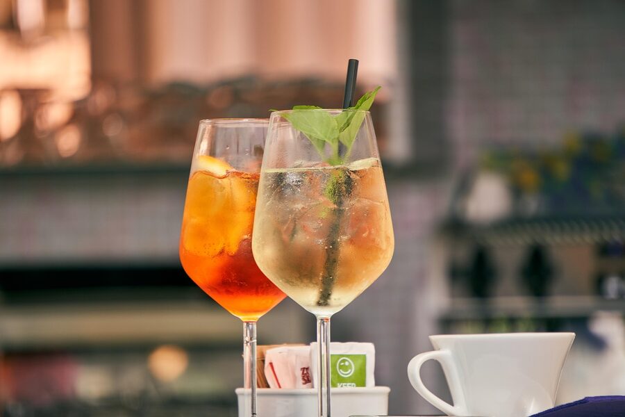 Aperol spritz drinks on a bar counter