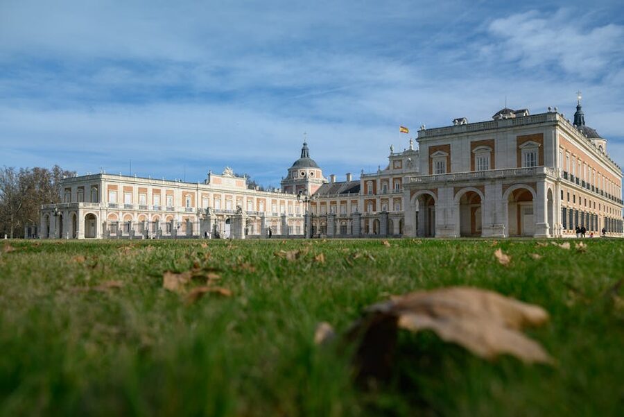 Royal Palace of Aranjuez front view with blue skies