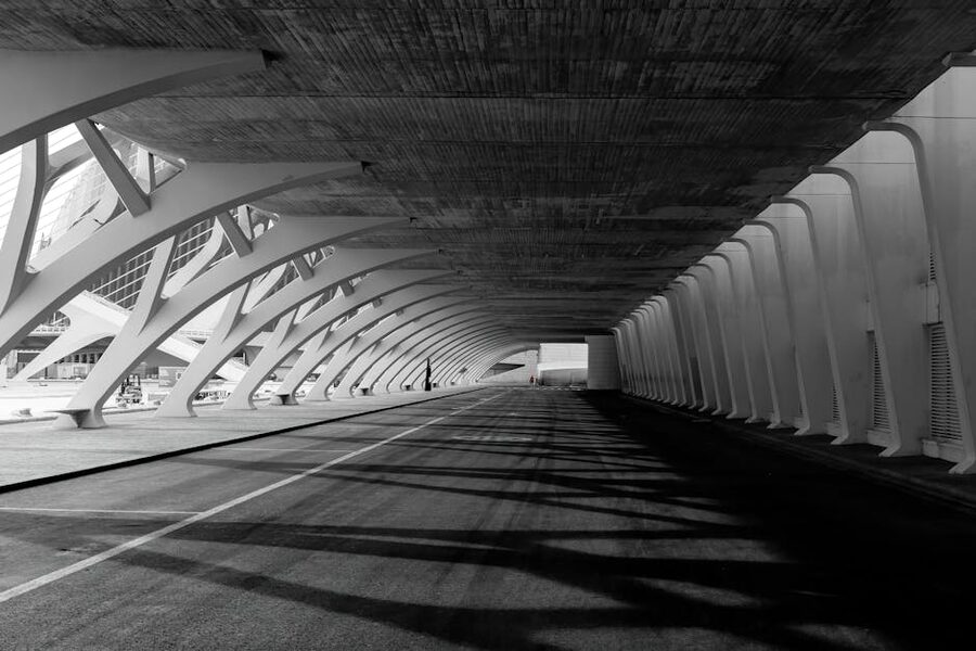 Modern architectural tunnel at Oceanogràfic Valencia