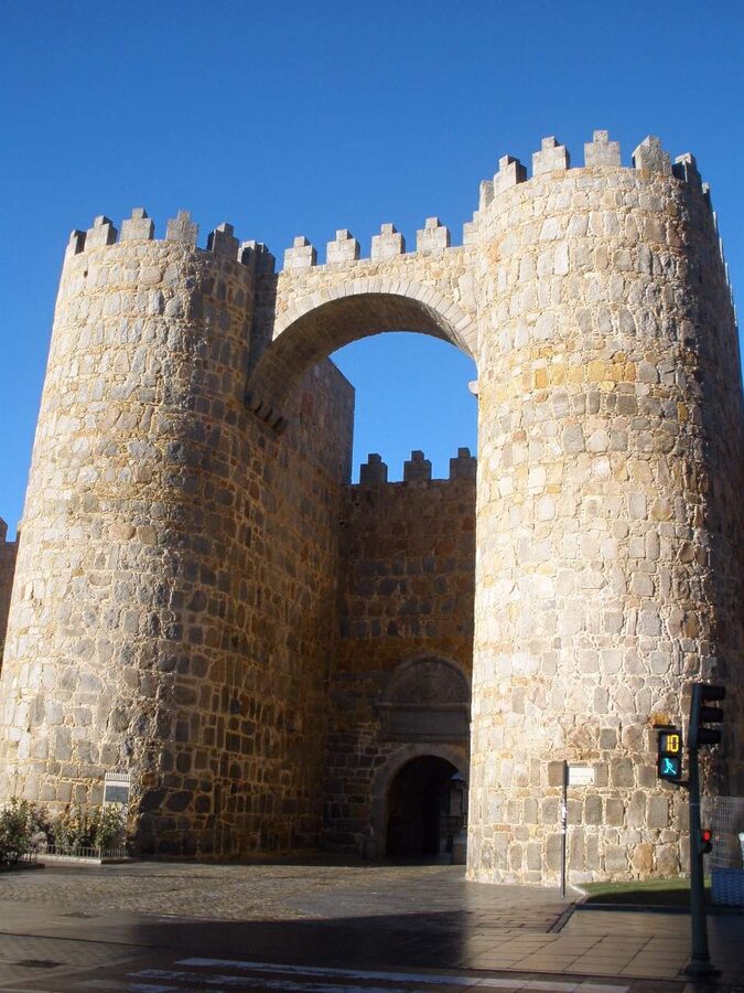 Puerta del Alcazar gate in the Avila walls with twin towers