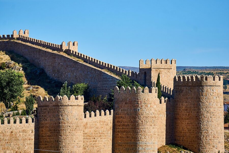 Avila walls and fortress towers showing medieval stonework