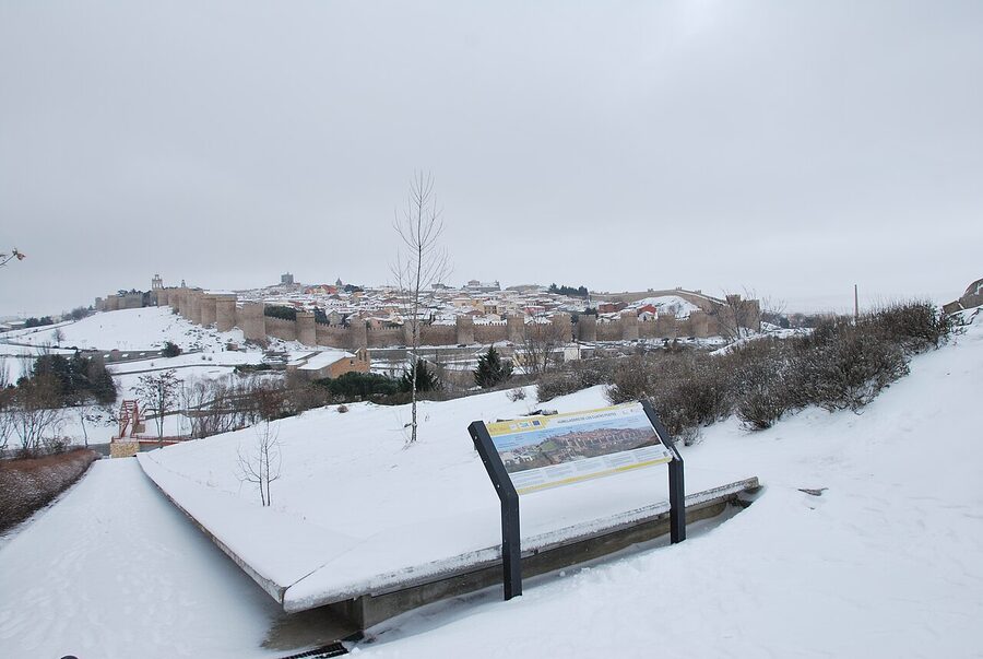 Walls of Avila with light snow in winter