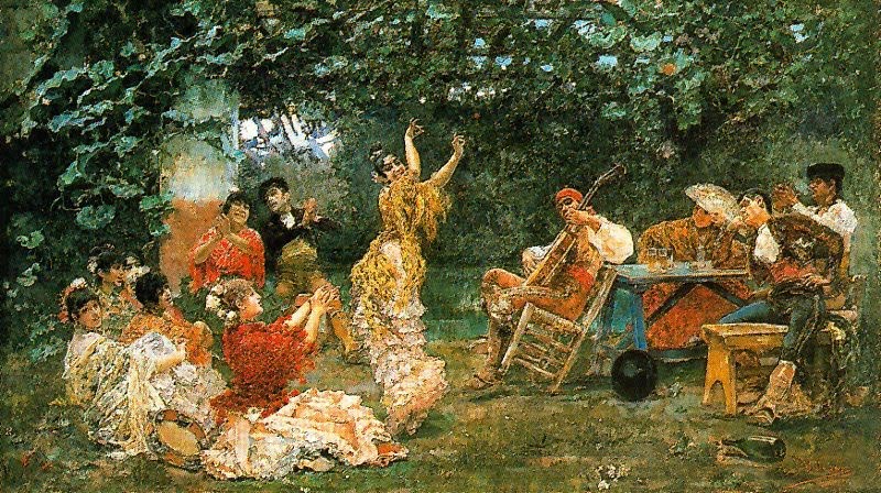 Baile andaluz 1893 painting by Jose Villegas Cordero showing early flamenco scene