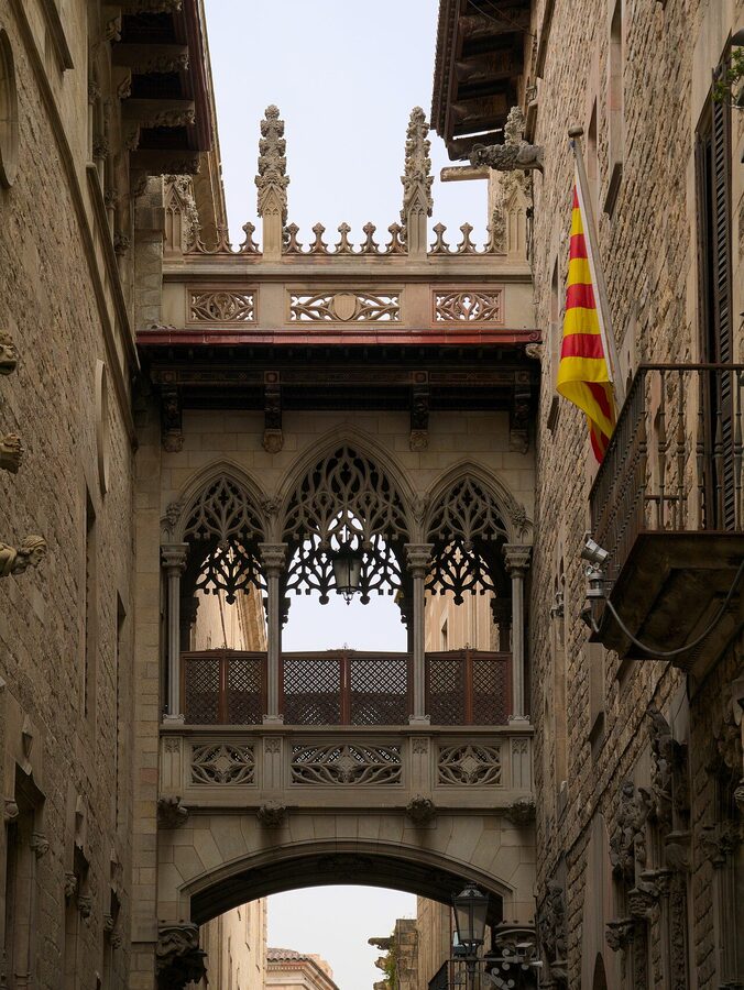 Pont del Bisbe stonework detail Bishops Bridge Barcelona