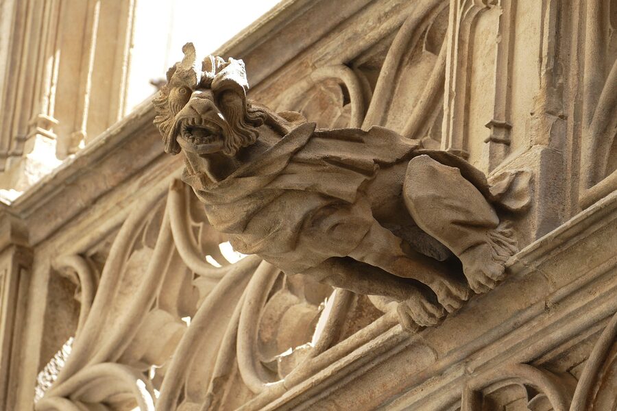 Stone sculpture in Barri Gotic Barcelona