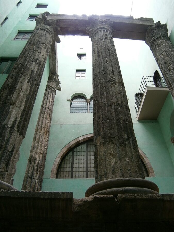Temple of Augustus columns inside courtyard Barcelona