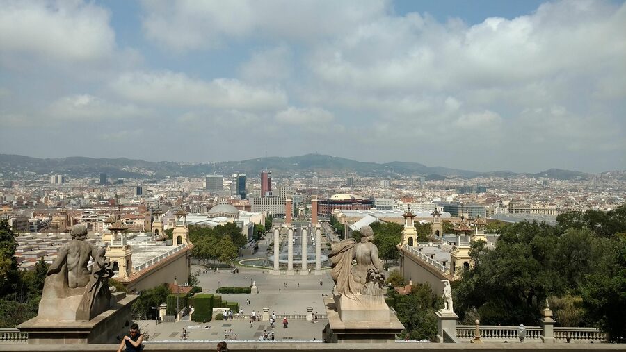Montjuïc landscape with sun and trees Barcelona