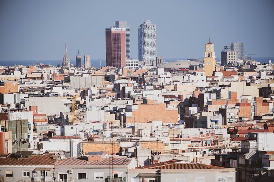 Barcelona skyline view from a rooftop terrace