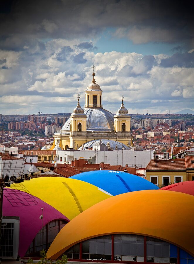 Barrio La Latina with San Francisco el Grande basilica Madrid