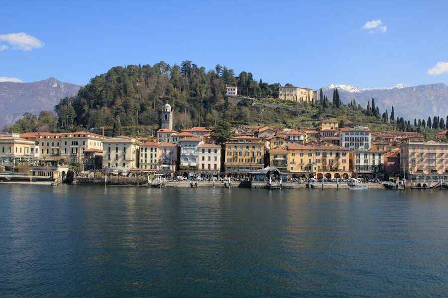 Bellagio historic waterfront with mountain backdrop on Lake Como
