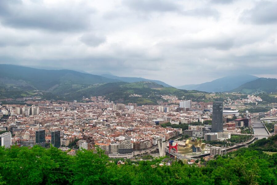 Aerial view of Bilbao city and Guggenheim Museum