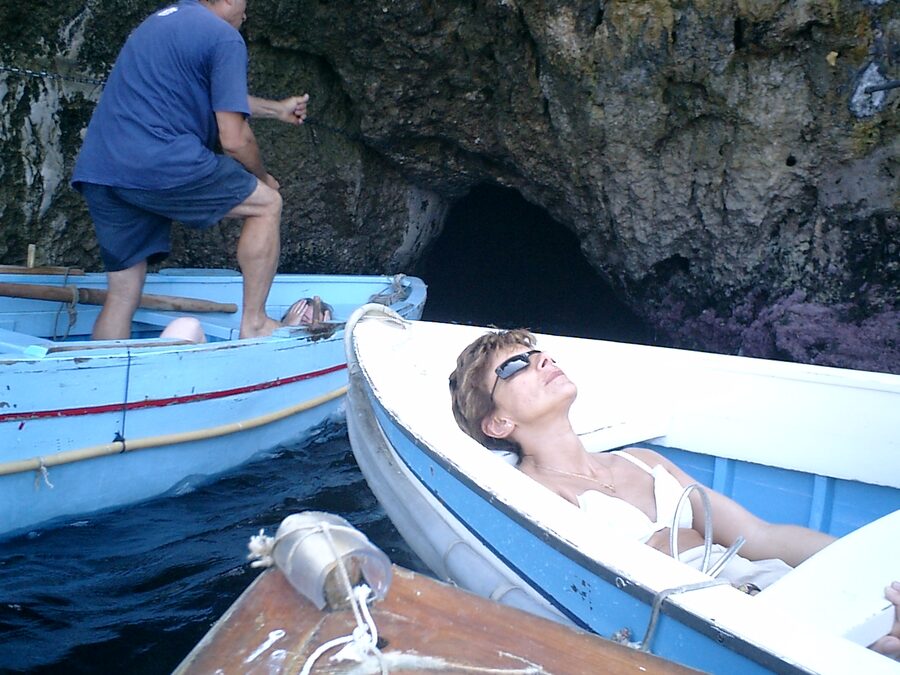 Rowboat exiting the Grotta Azzurra on Capri