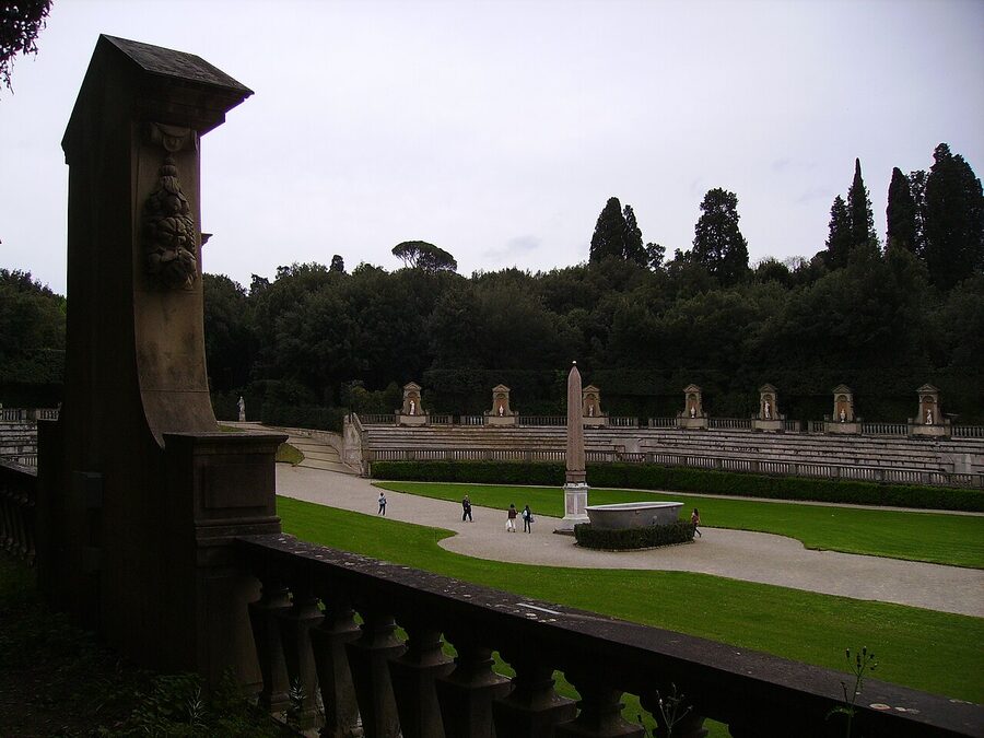 Boboli Gardens amphitheatre with Pitti Palace rear facade