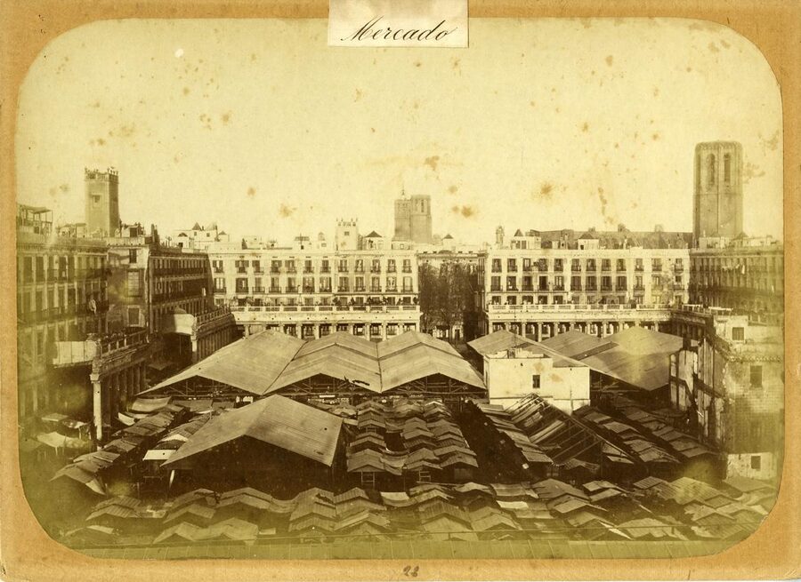 1874 engraving of Mercat de la Boqueria Barcelona