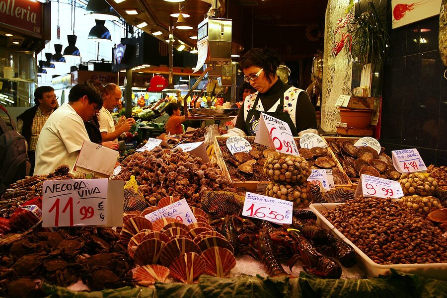 Interior of La Boqueria market hall in Barcelona