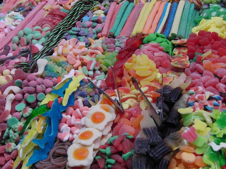 Jelly bean fried eggs candy at La Boqueria Barcelona