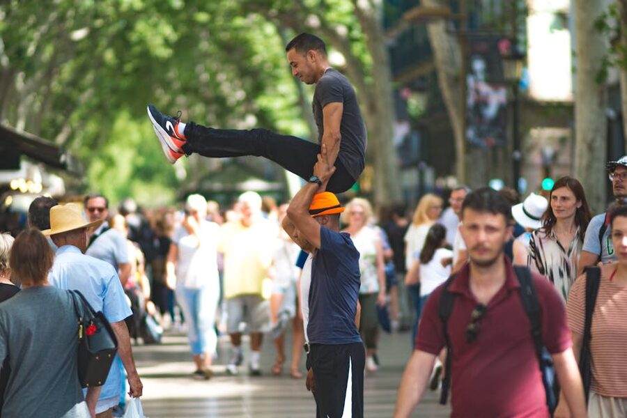 Street acrobats performing on La Rambla Barcelona