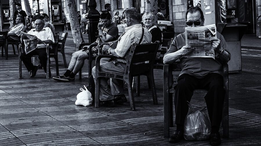 Relaxed morning cafe scene on La Rambla Barcelona