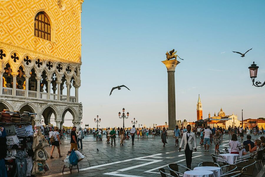 Piazza San Marco at sunset with Palazzo Ducale and Campanile Venice