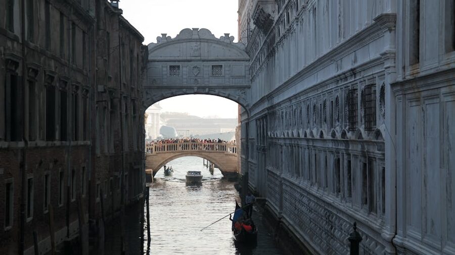 Gondola passing under the Bridge of Sighs in Venice