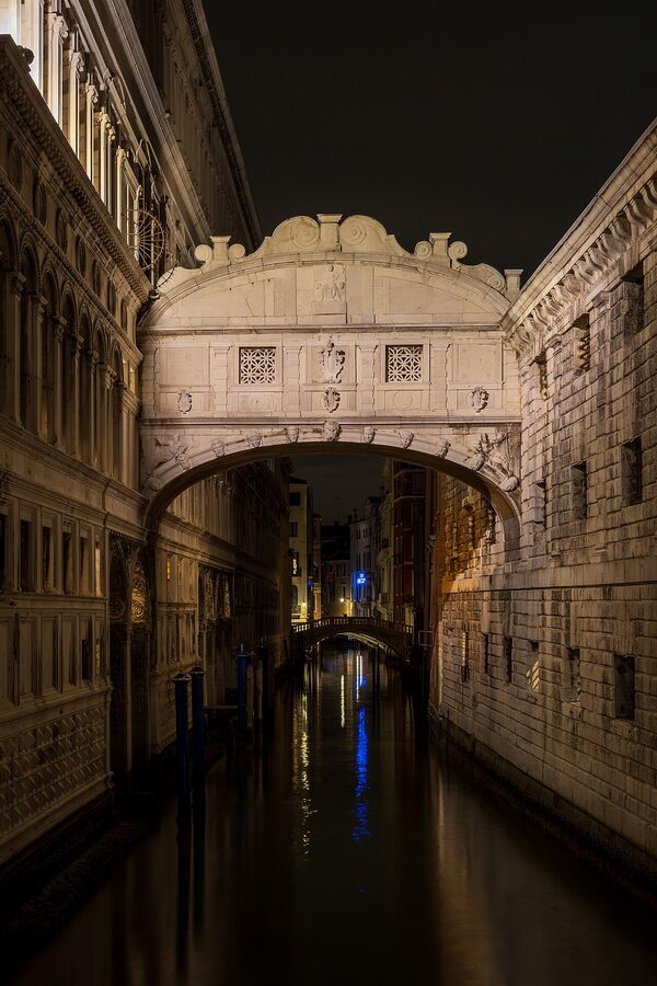 Bridge of Sighs Venice illuminated at night