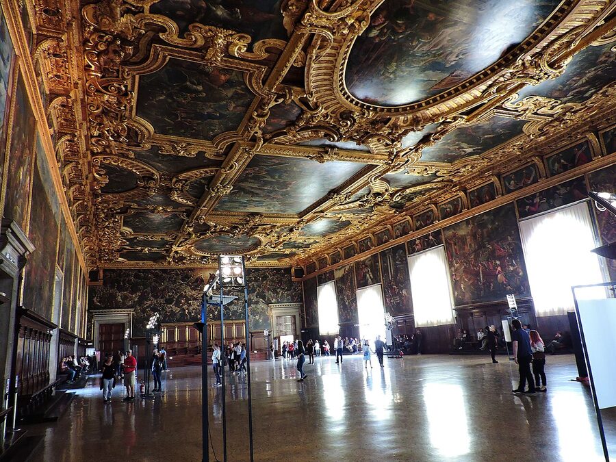 Sala del Maggior Consiglio chamber with Tintoretto Paradise Doge Palace Venice