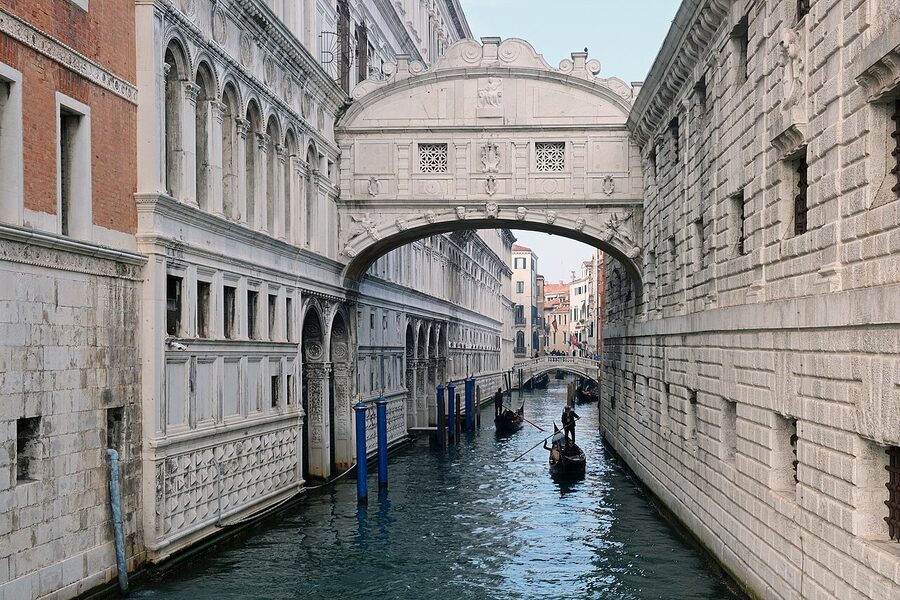 Bridge of Sighs sea facade Venice viewed from the lagoon