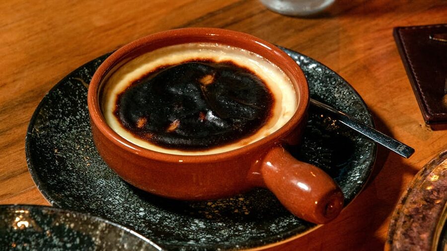 Burnt Basque cheesecake in ceramic dish San Sebastian