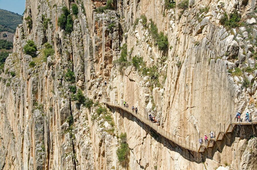 The El Chorro canyon walls dropping away below the Caminito del Rey trail