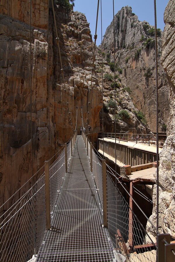 The new suspension bridge on the Caminito del Rey crossing the Gaitanes gorge