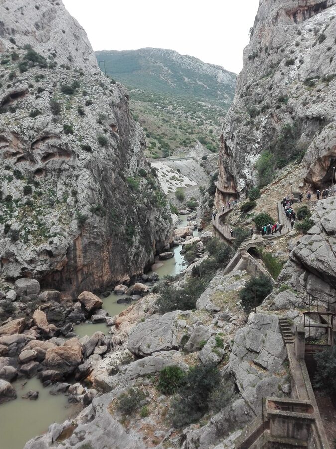 A wide view of the Caminito del Rey trail and pedestrian walkway
