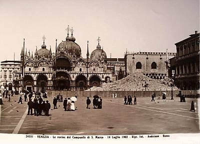 The ruins of St Mark's Campanile after its collapse on 14 July 1902
