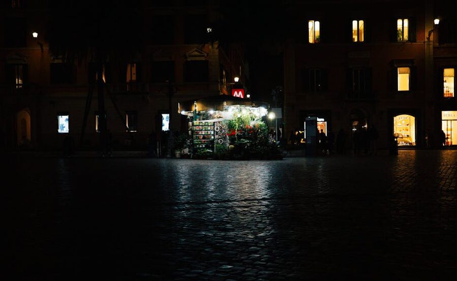 Night flower stall at Campo de' Fiori, Rome