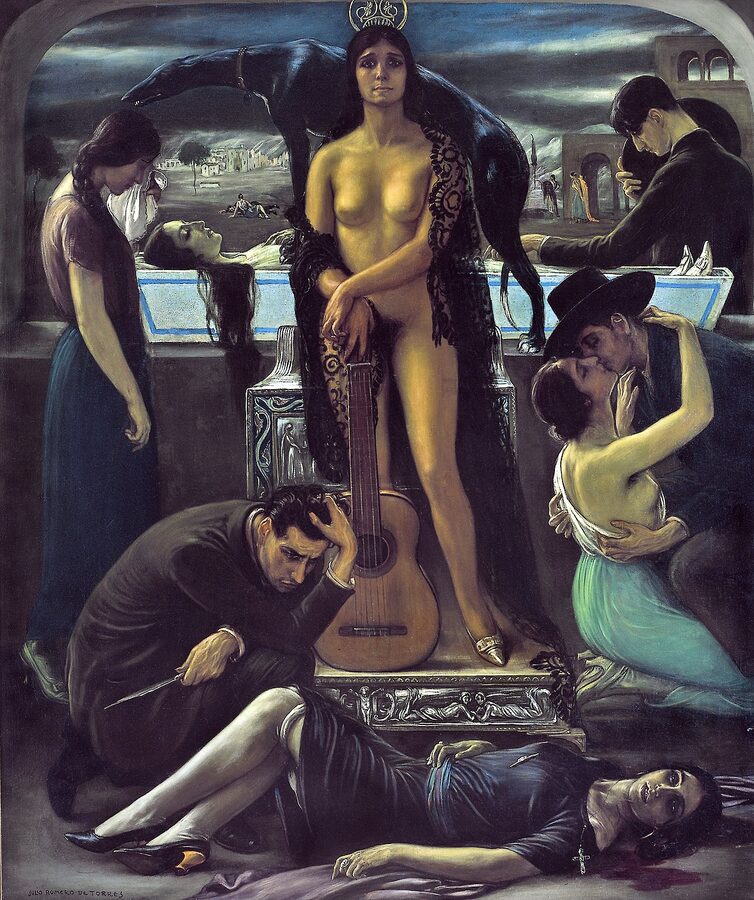 Cante hondo painting by Julio Romero de Torres depicting deep-song flamenco