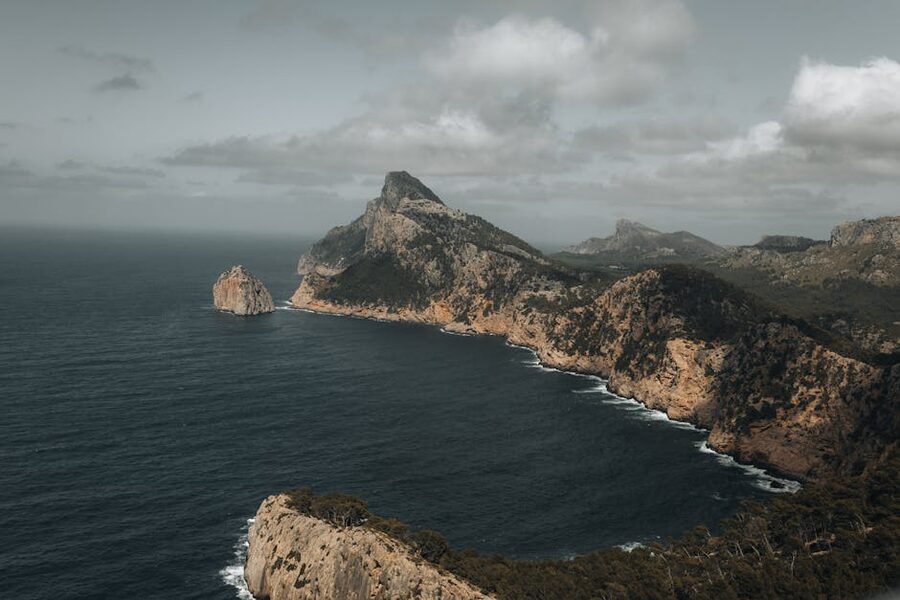 Aerial view of the rugged coastline at Cap de Formentor