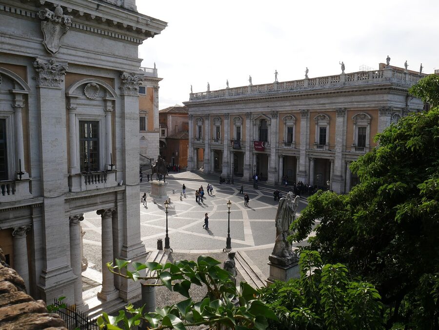 Capitoline Hill square with Marcus Aurelius statue and Michelangelo design