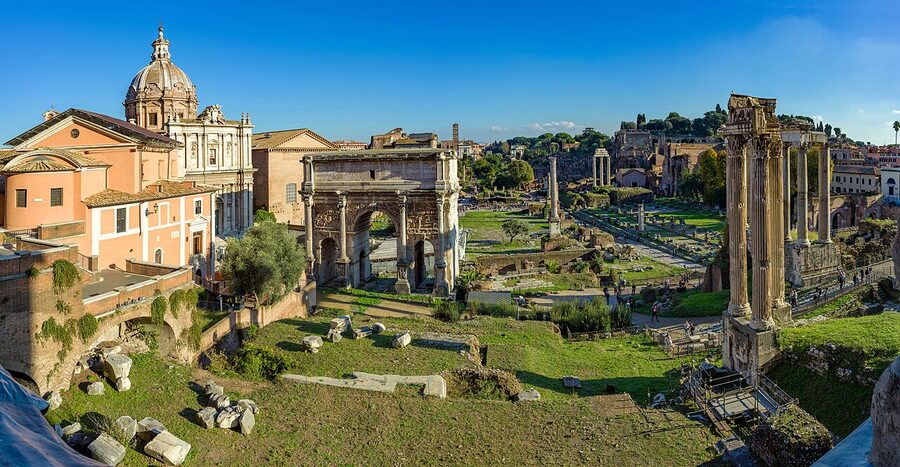 Roman Forum panorama seen from inside the Capitoline Museums