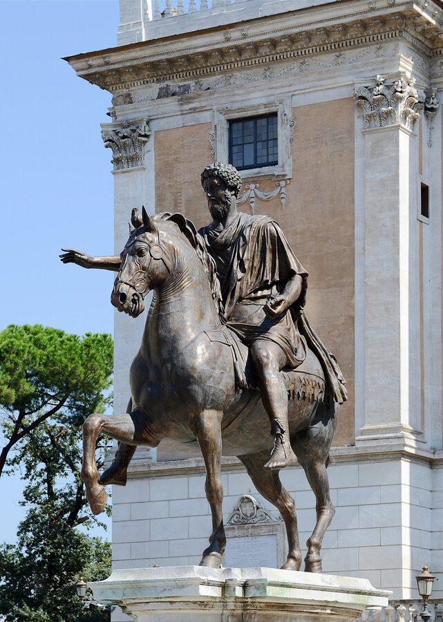 Marcus Aurelius equestrian statue replica on Capitoline Hill in Rome
