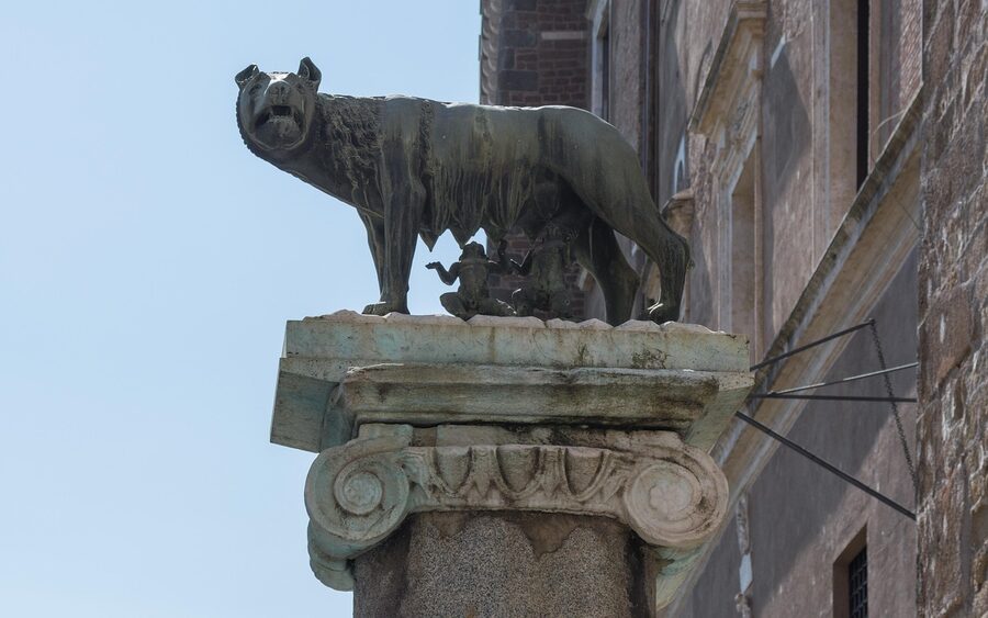 Capitoline Wolf statue at the Capitoline Square in Rome
