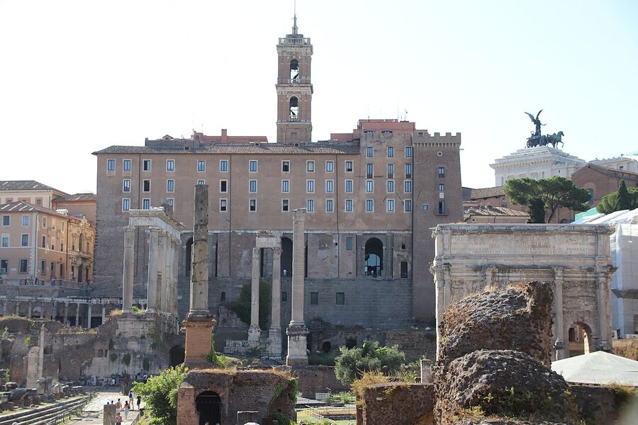 Tabularium and Arch of Septimius Severus seen from the Capitoline Museums
