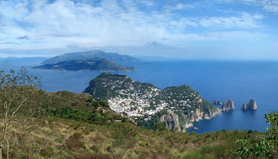 View of Capri island and coastline from Monte Solaro summit