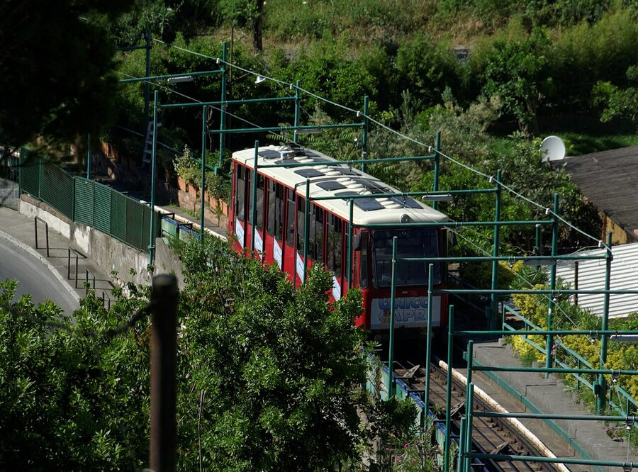 Capri funicular running between Marina Grande and Capri town
