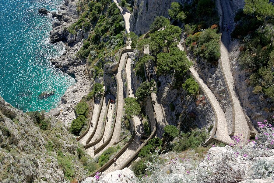 Via Krupp zigzag path cut into Capri cliffs
