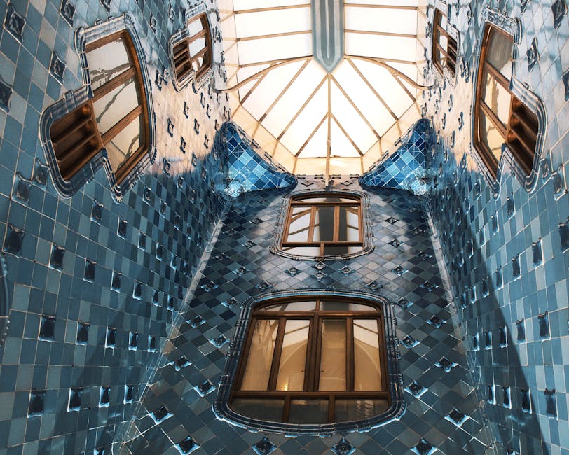 Casa Batllo blue tile light well from below