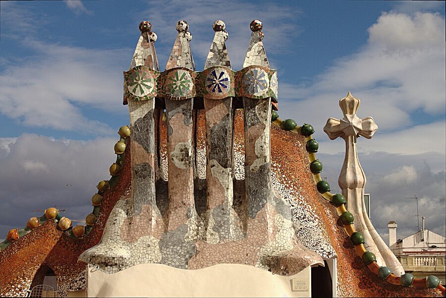 Casa Batllo chimneys with Saint George cross sword